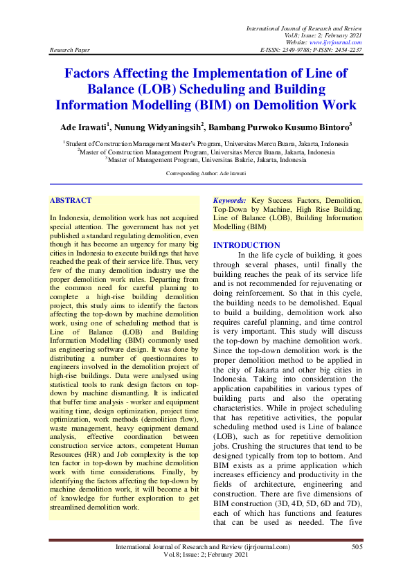 (PDF) Factors Affecting the Implementation of Line of Balance (LOB ...