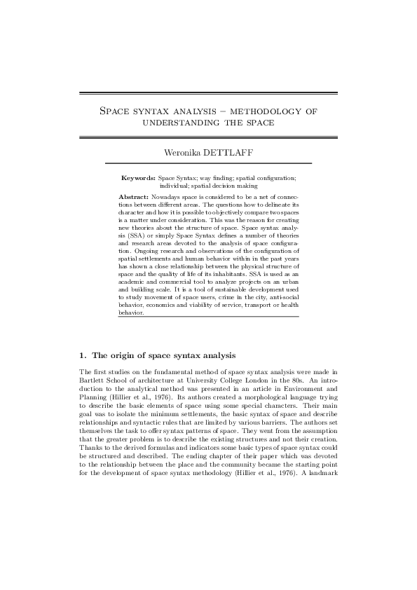 Pdf Space Syntax Analysis Methodology Of Understanding The Space