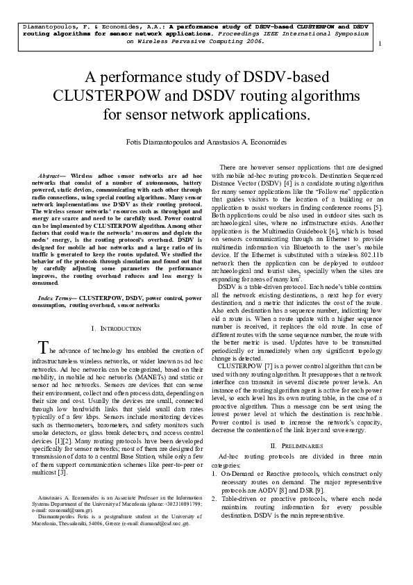 (PDF) A performance study of DSDV-based CLUSTERPOW and DSDV routing ...