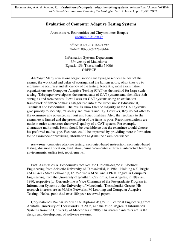 (PDF) Evaluation of computer adaptive testing systems