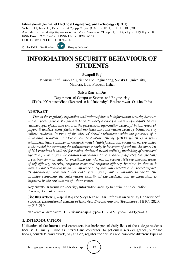 (PDF) INFORMATION SECURITY BEHAVIOUR OF STUDENTS
