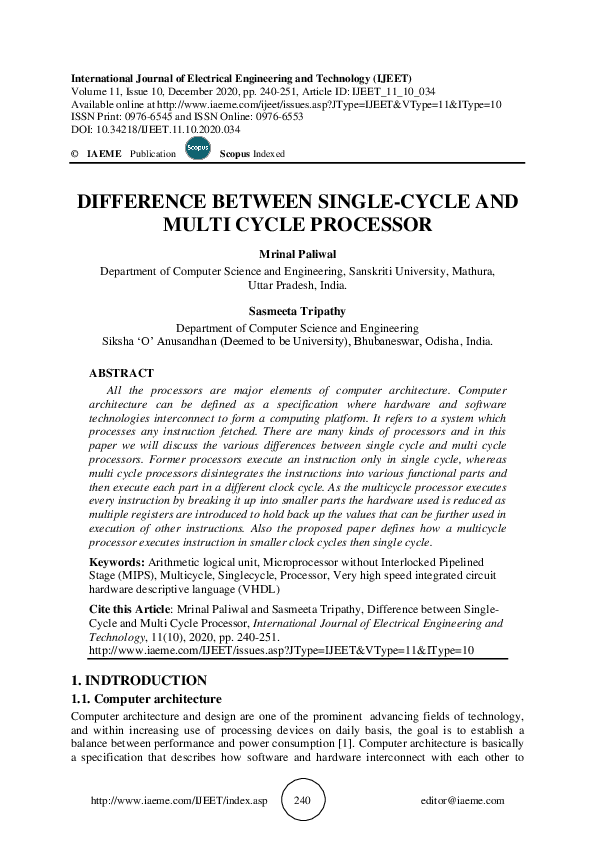(PDF) DIFFERENCE BETWEEN SINGLE-CYCLE AND MULTI CYCLE PROCESSOR