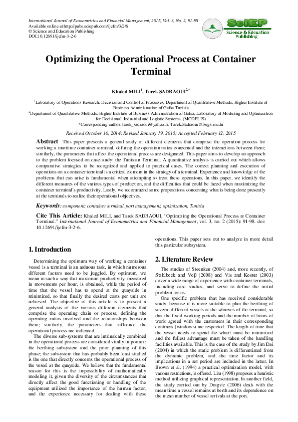 Pdf Optimizing The Operational Process At Container Terminal