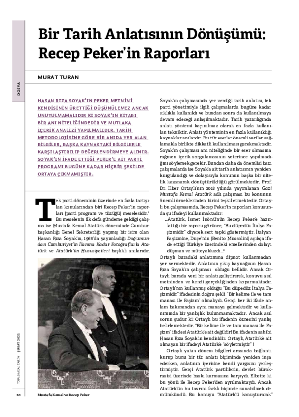 (PDF) BİR TARİH ANLATISININ DÖNÜŞÜMÜ- RECEP PEKER'İN RAPORLARI