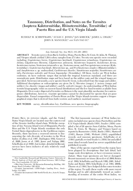 (PDF) Taxonomy, Distribution, and Notes on the Termites (Isoptera ...