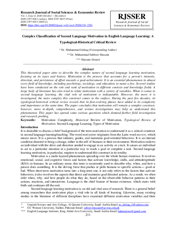 (PDF) Complex Classification of Second Language Motivation in English Language Learning: A ...