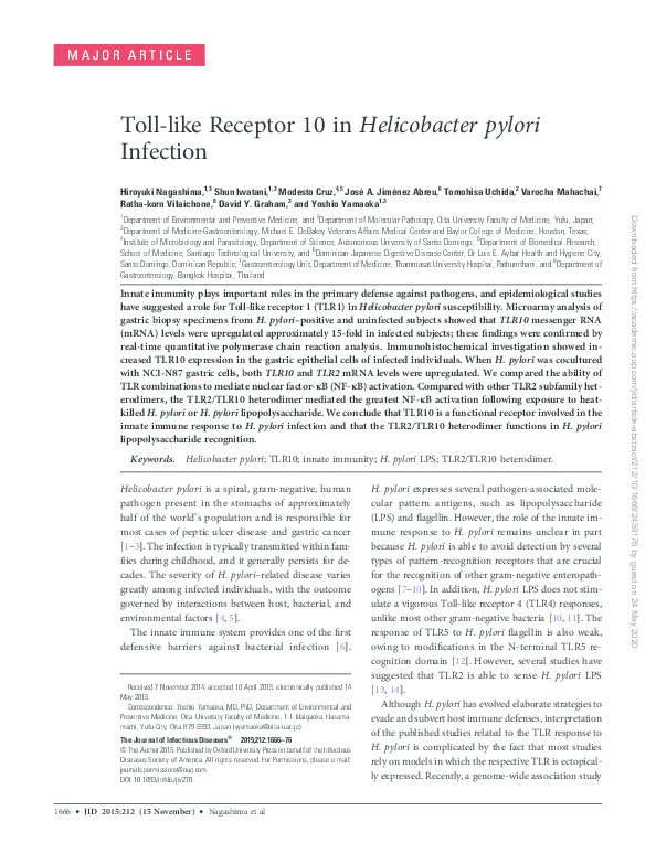 (PDF) Toll-like receptor 10 in Helicobacter pylori infection