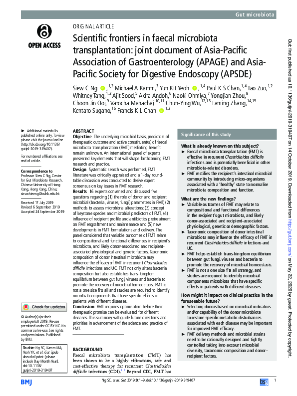 (PDF) Scientific frontiers in faecal microbiota transplantation: joint document of Asia-Pacific ...