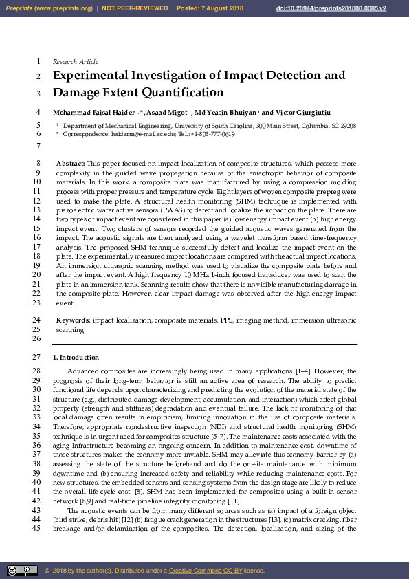 (PDF) Experimental Investigation of Impact Detection and Damage Extent ... (PDF) Experimental Investigation of Impact Detection and Damage Extent ...