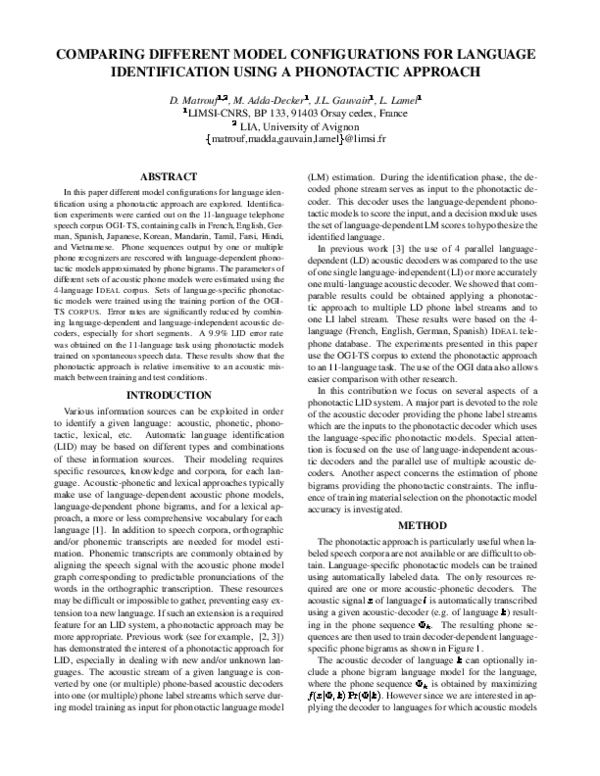 (PDF) Comparing different model configurations for language identification using a phonotactic ...