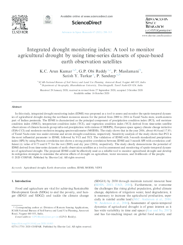 (PDF) Integrated drought monitoring index: A tool to monitor agricultural drought by using time ...