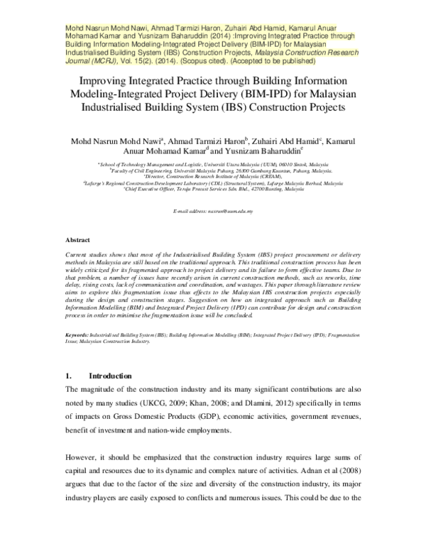 (PDF) Improving Integrated Practice through Building Information Modeling-Integrated Project ...