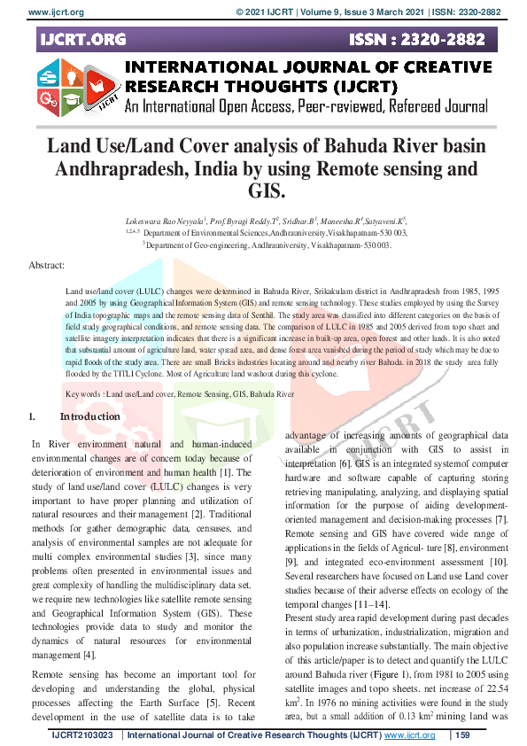 (PDF) Land Use/Land Cover analysis of Bahuda River basin Andhrapradesh ...