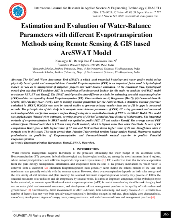(PDF) Estimation and Evaluation of Water-Balance Parameters with different Evapotranspiration ...