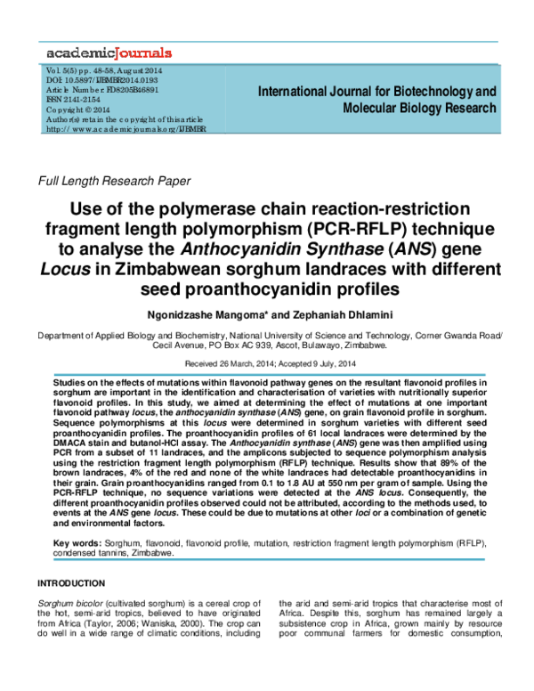 (PDF) Use of the polymerase chain reaction-restriction fragment length ...