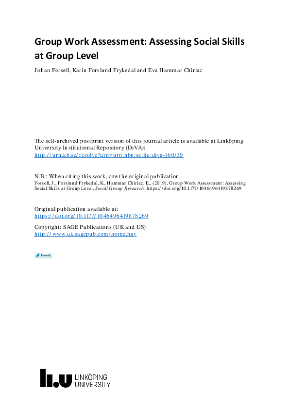 (PDF) Group Work Assessment: Assessing Social Skills at Group Level