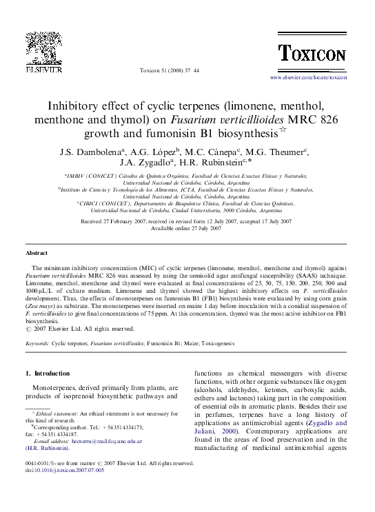 (PDF) Inhibitory effect of cyclic terpenes (limonene, menthol, menthone ...