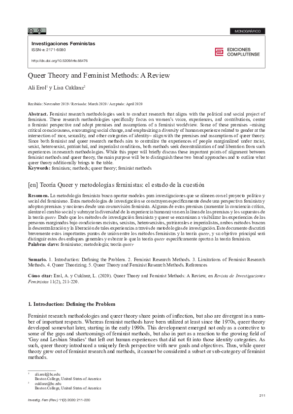 (PDF) Queer Theory and Feminist Methods: A Review