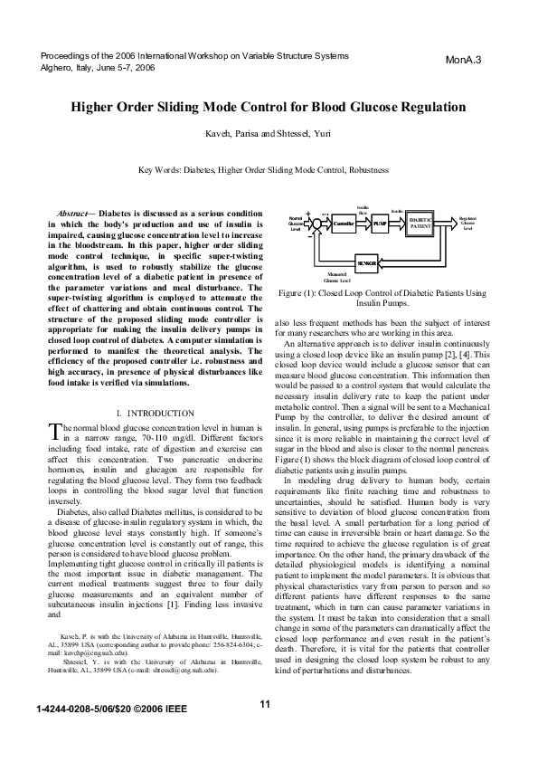 (PDF) Higher Order Sliding Mode Control for Blood Glucose Regulation