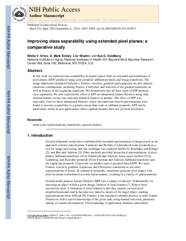 (PDF) Improving class separability using extended pixel planes: a comparative study