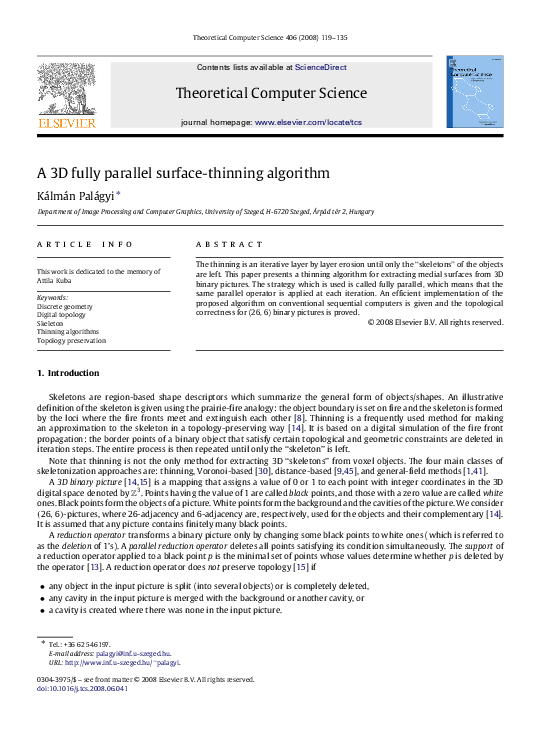 (PDF) A 3D fully parallel surface-thinning algorithm