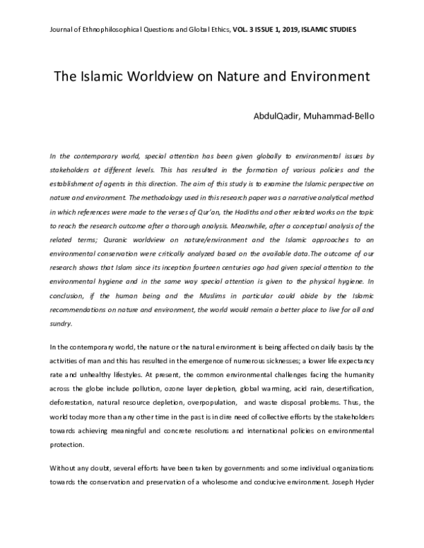 (PDF) The Islamic Worldview on Nature and Environment