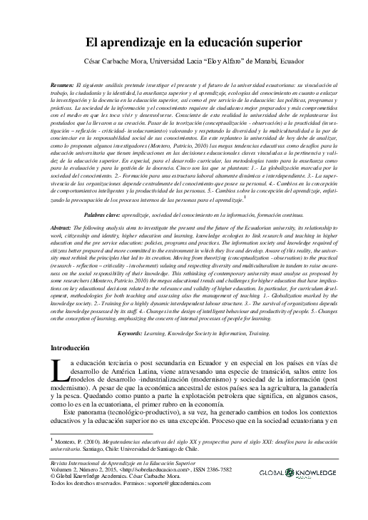 (PDF) El aprendizaje en la educacion superior