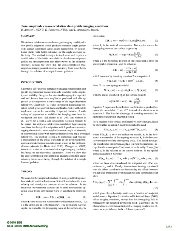 (PDF) True‐amplitude cross‐correlation shot‐profile imaging condition