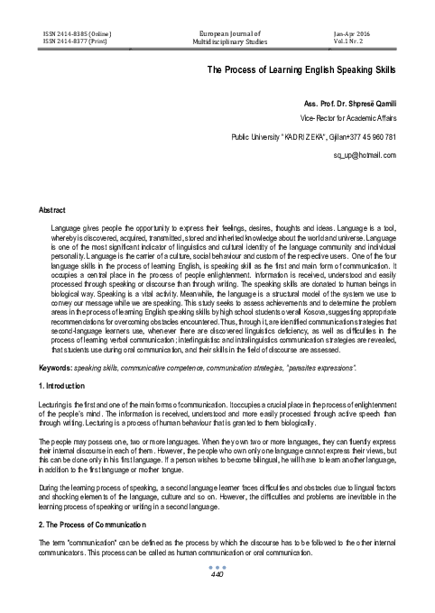 (PDF) The Process of Learning English Speaking Skills