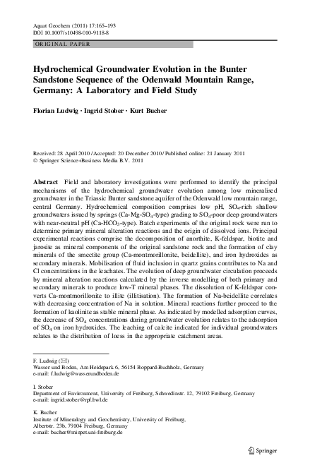 (PDF) Hydrochemical Groundwater Evolution in the Bunter Sandstone Sequence of the Odenwald ...