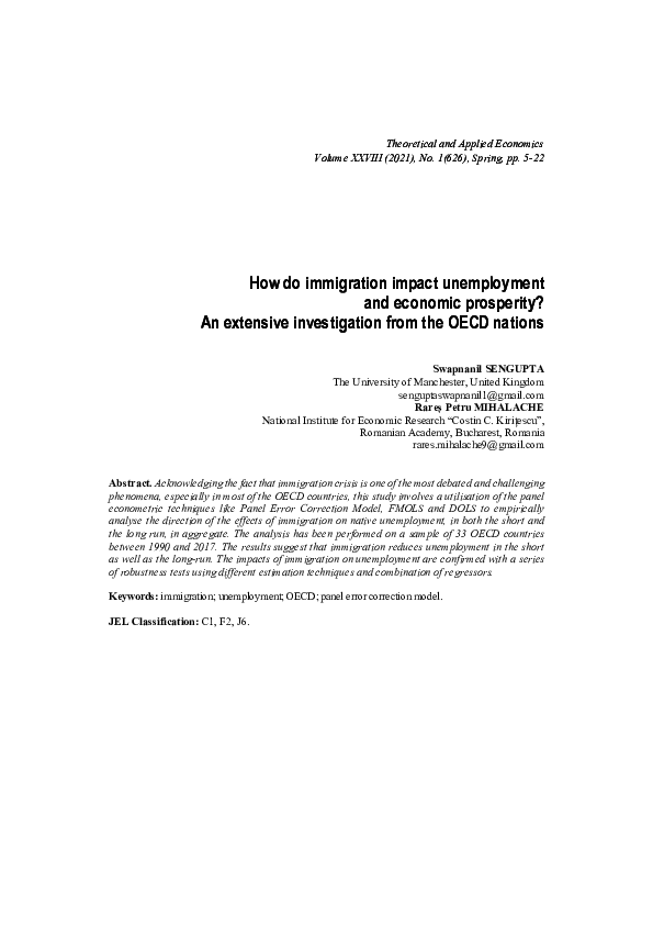 Pdf How Do Immigration Impact Unemployment And Economic Prosperity