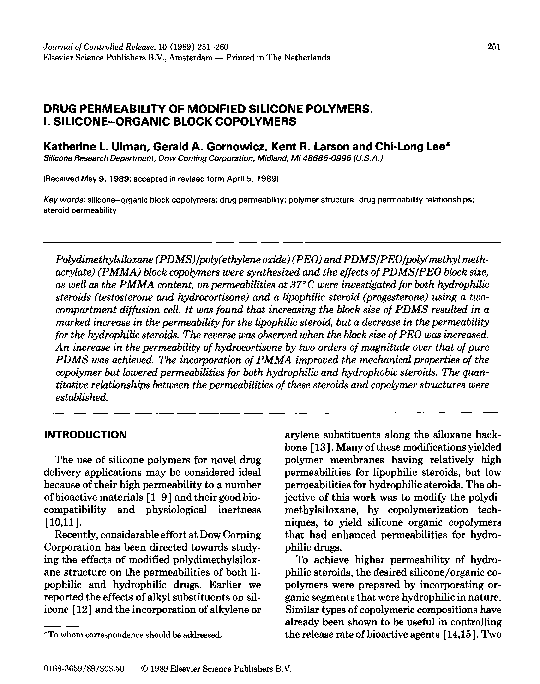 (PDF) Drug permeability of modified silicone polymers. I. Silicone ...