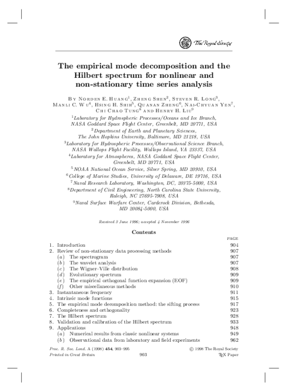 Pdf The Empirical Mode Decomposition And The Hilbert Spectrum For Nonlinear And Non Stationary