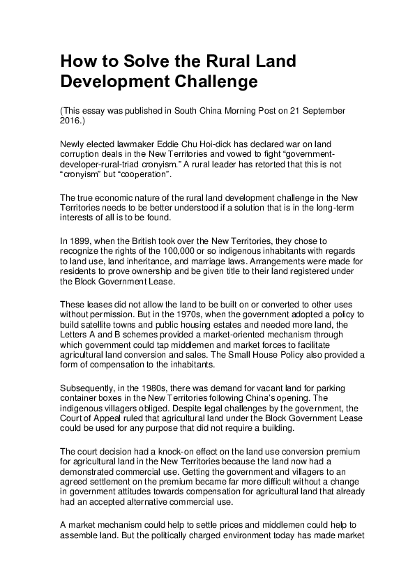 (PDF) How to Solve the Rural Land Development Challenge