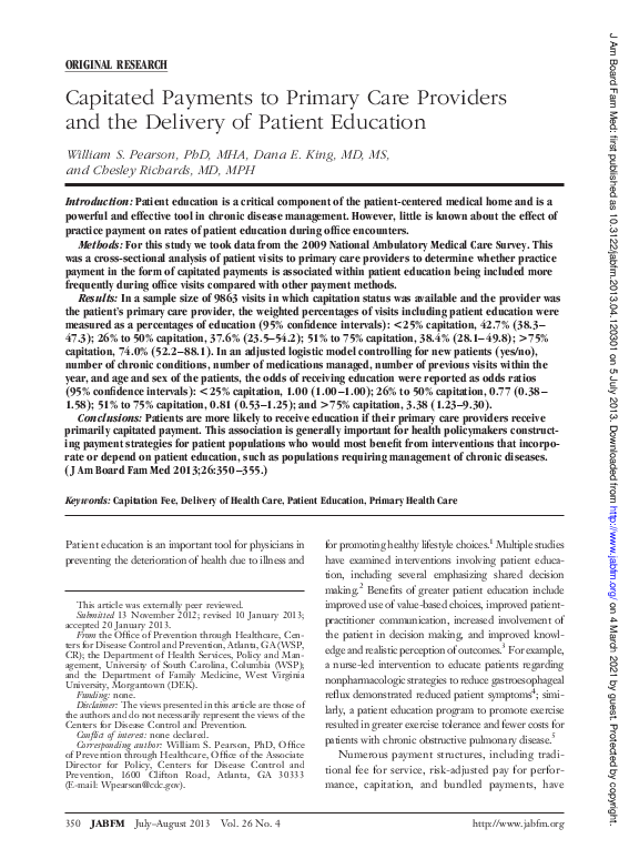 (PDF) Capitated Payments to Primary Care Providers and the Delivery of ...