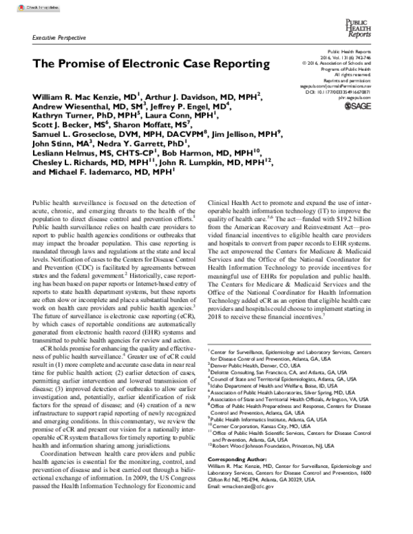 (PDF) The Promise of Electronic Case Reporting