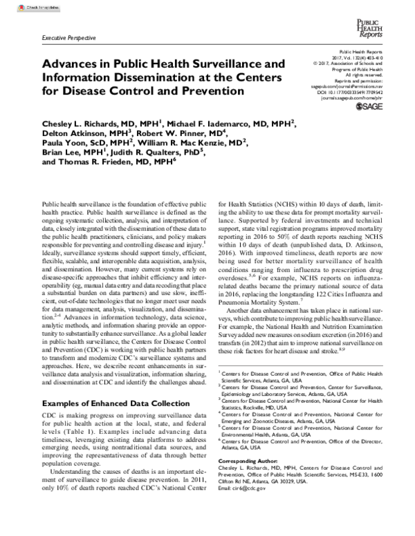 (PDF) Advances in Public Health Surveillance and Information ...