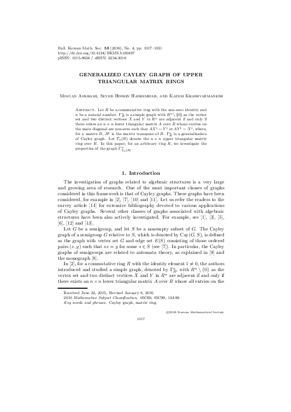 (PDF) Cayley Graphs of Upper Triangular Matrix Rings