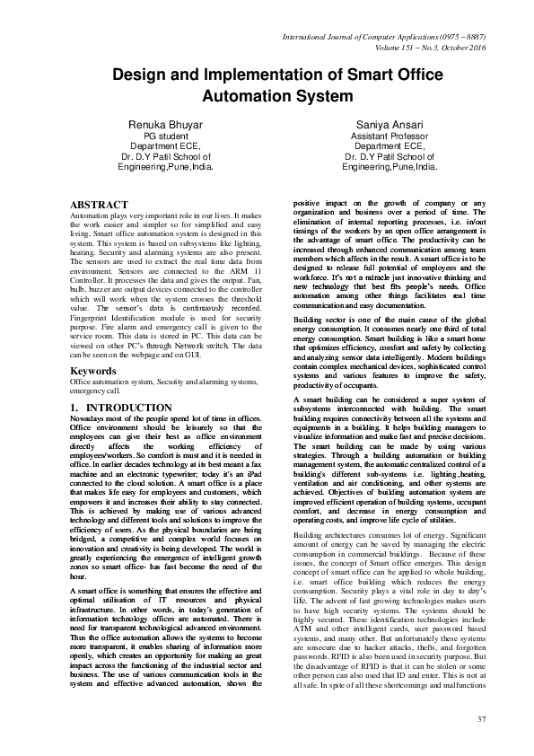 (PDF) Design and Implementation of Smart Office Automation System