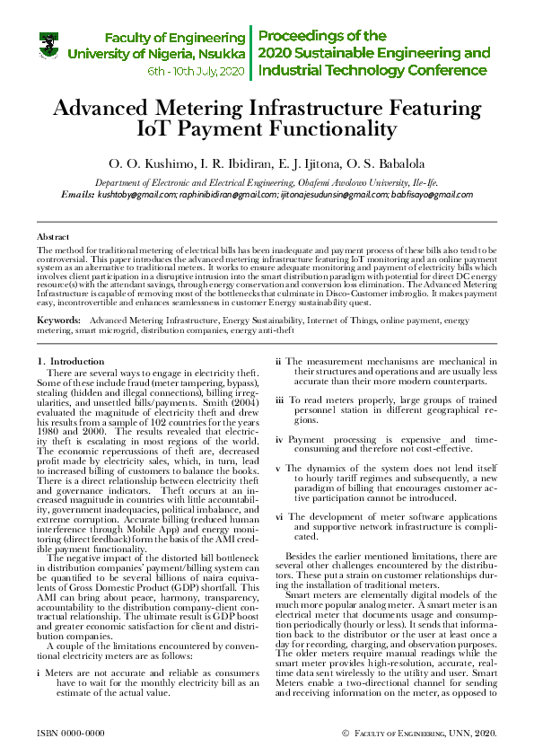 (PDF) Advanced Metering Infrastructure Featuring IoT Payment Functionality