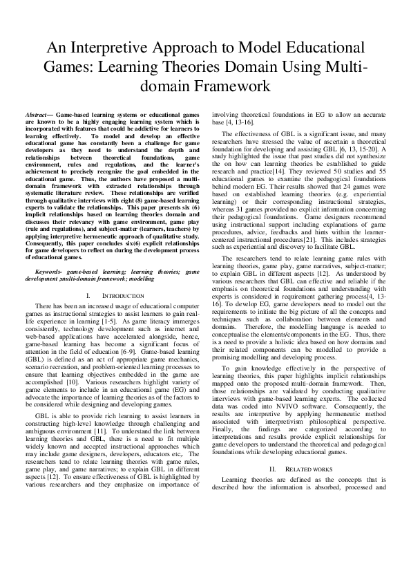 (PDF) An Interpretive Approach to Model Educational Games: Learning ...