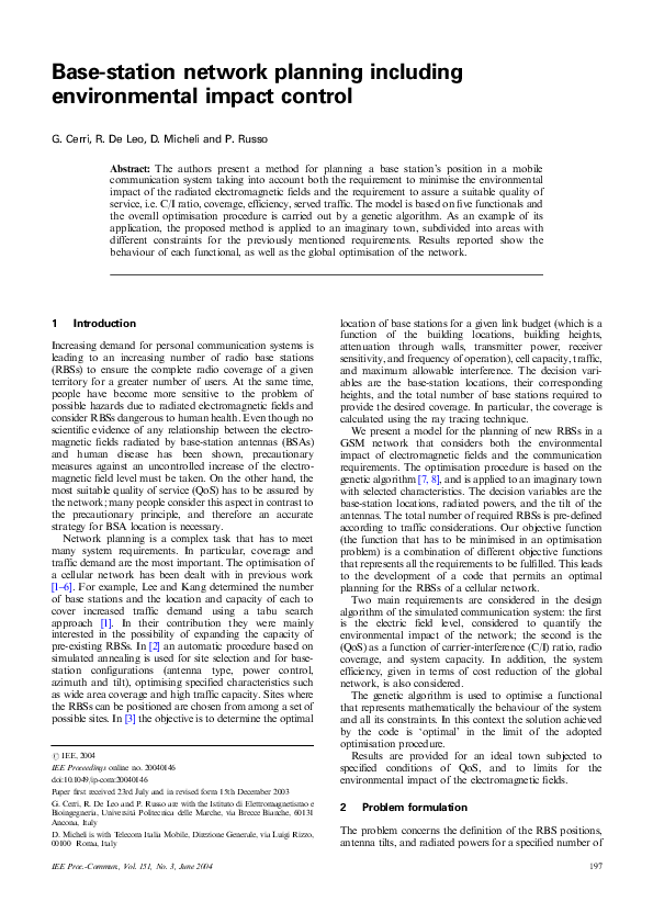 (PDF) Base-station network planning including environmental impact control