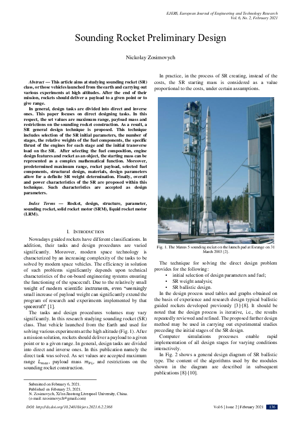 (PDF) Sounding Rocket Preliminary Design