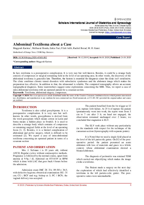 (PDF) Abdominal Textiloma about a Case
