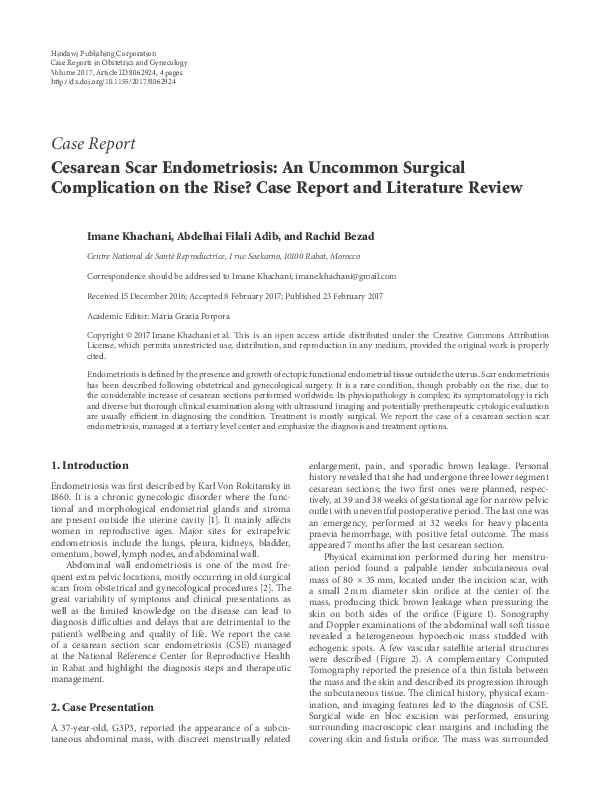 (PDF) Cesarean Scar Endometriosis: An Uncommon Surgical Complication on ...