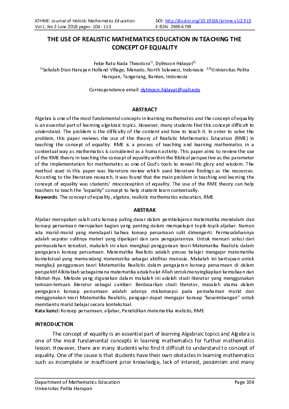 (PDF) The Use of Realistic Mathematics Education in Teaching the ...
