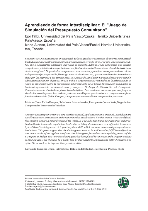 (PDF) Aprendiendo de forma interdisciplinar: El "Juego de Simulación ...