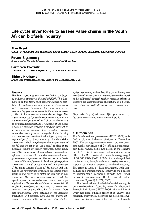 (PDF) Life cycle inventories to assess value chains in the South ...