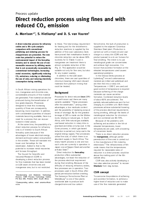 (PDF) Direct reduction process using fines and with reduced CO 2 emission