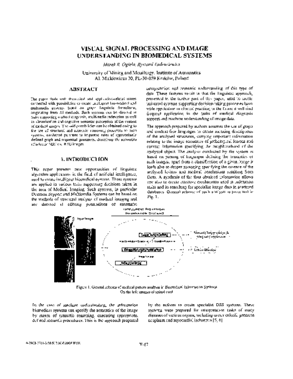 (PDF) Visual Signal processing and image understanding in Biomedical systems